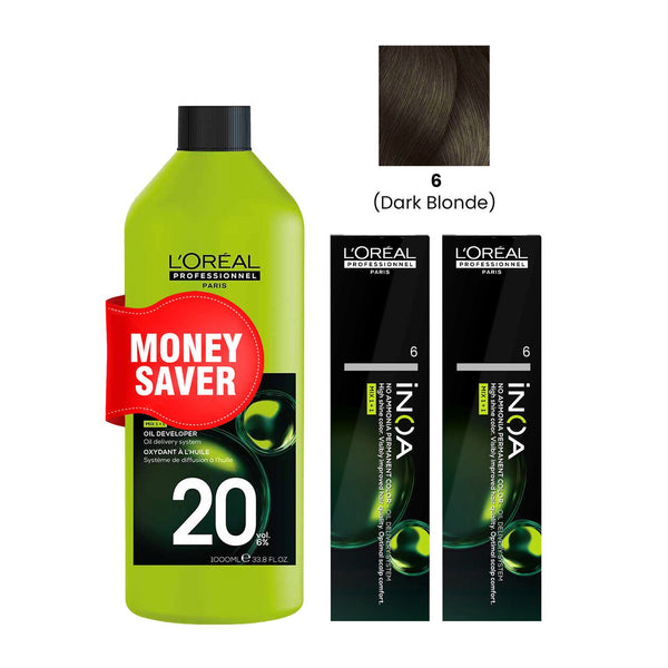 iNOA Hair Color 6 Dark Blonde 2 Pcs with Oxidant Cream Developer 20 Vo ...